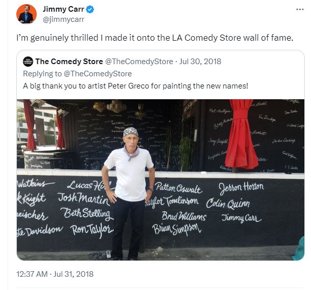 Comedy Store Wall of Fame 2018 – The Carr-Tell